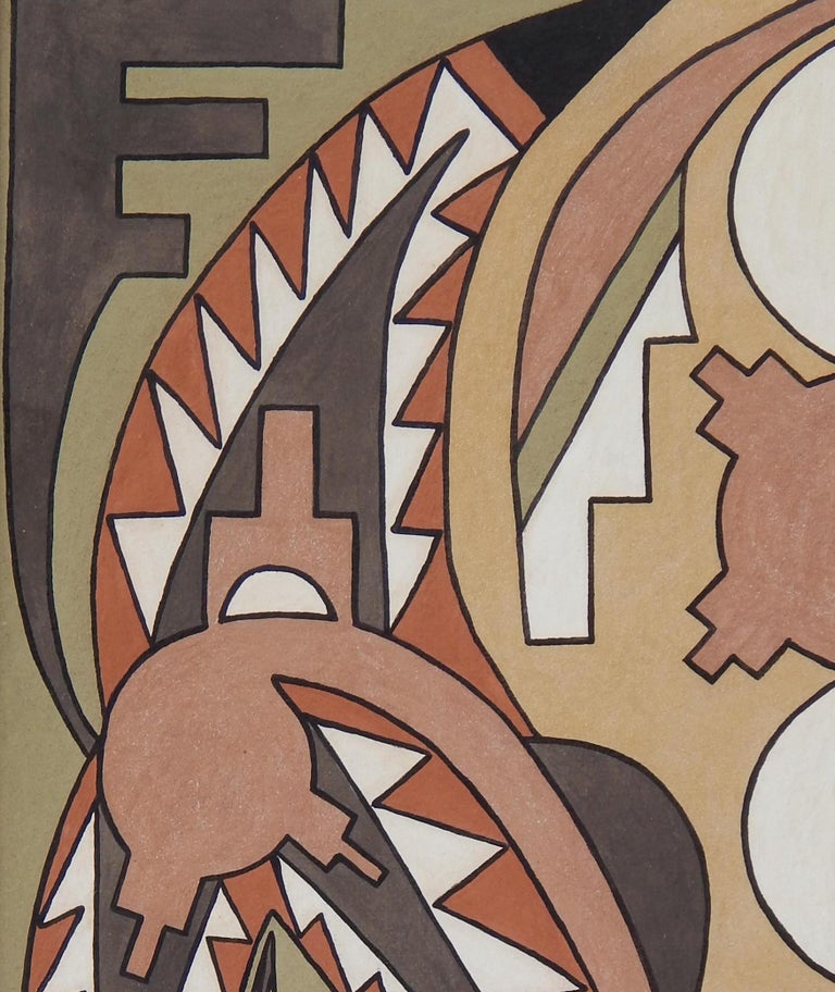 Pablita Velarde Pigment Painting with Native American Deco Motif, 1940s ...
