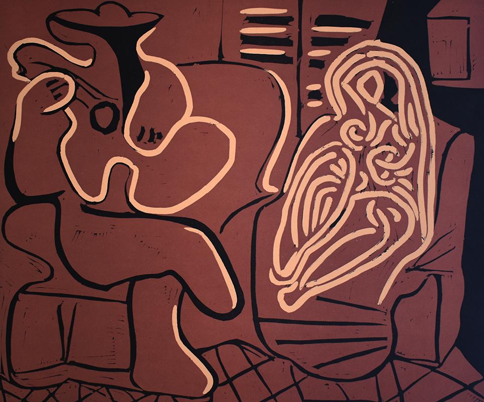 Pablo Picasso Woman Reclining And Man With A Guitar Linocut
