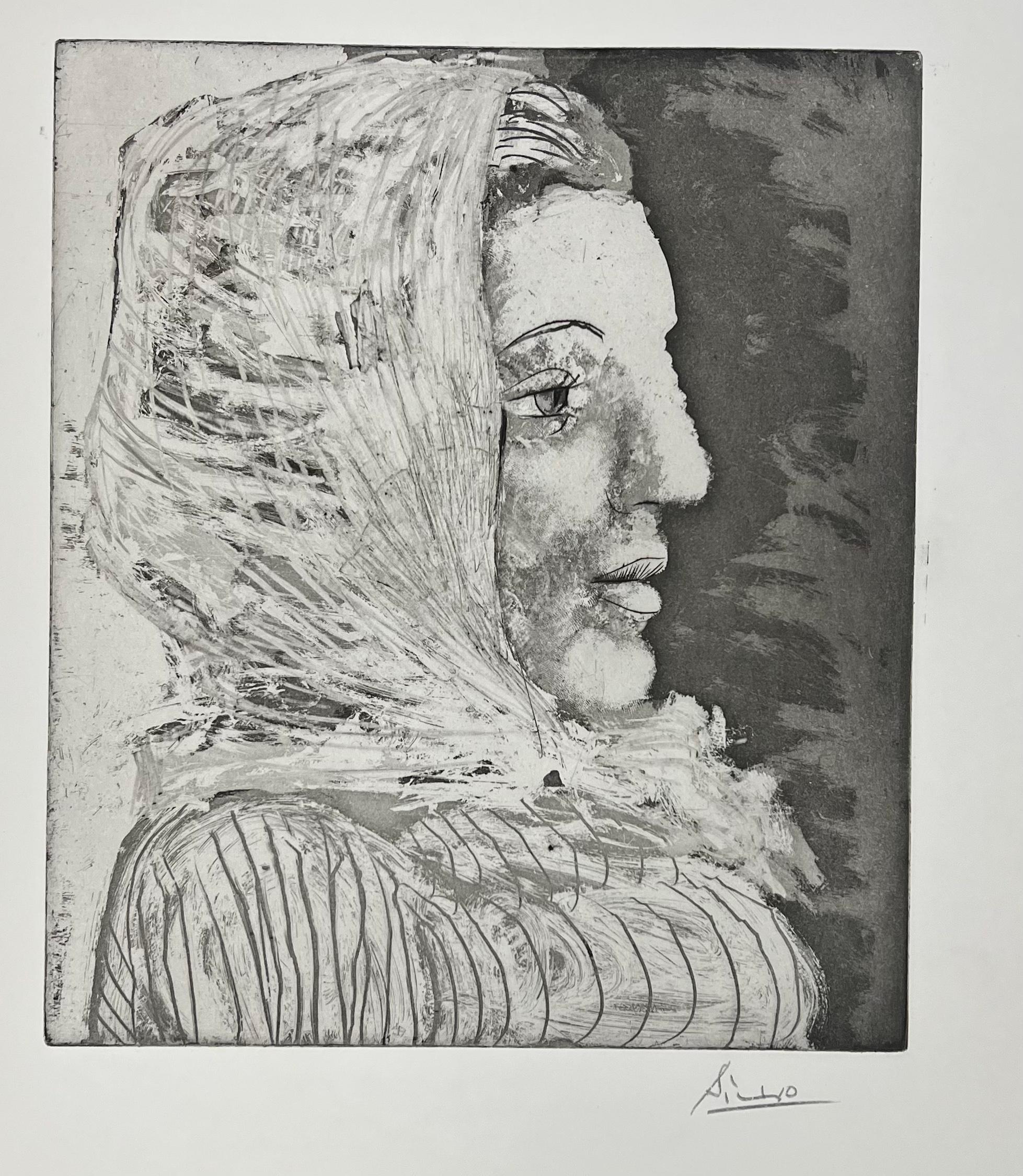 Pablo Picasso - Pablo Picasso, "Bust of woman with a scarf", etching ...