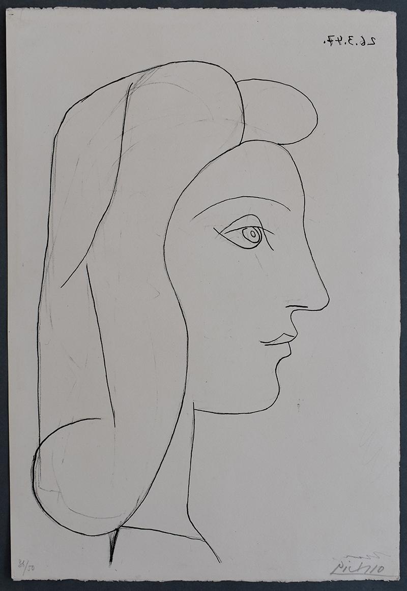 Pablo Picasso - Woman's Profile - 1947 - Lithograph - Female Portrait ...