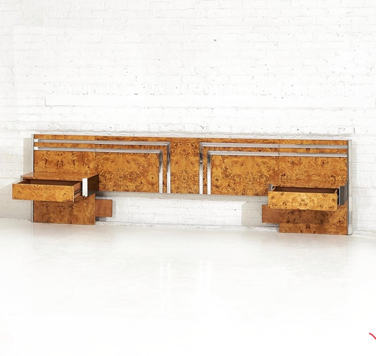 Pace Burl Wood and Chrome Queen Headboard with Floating Nightstand ...