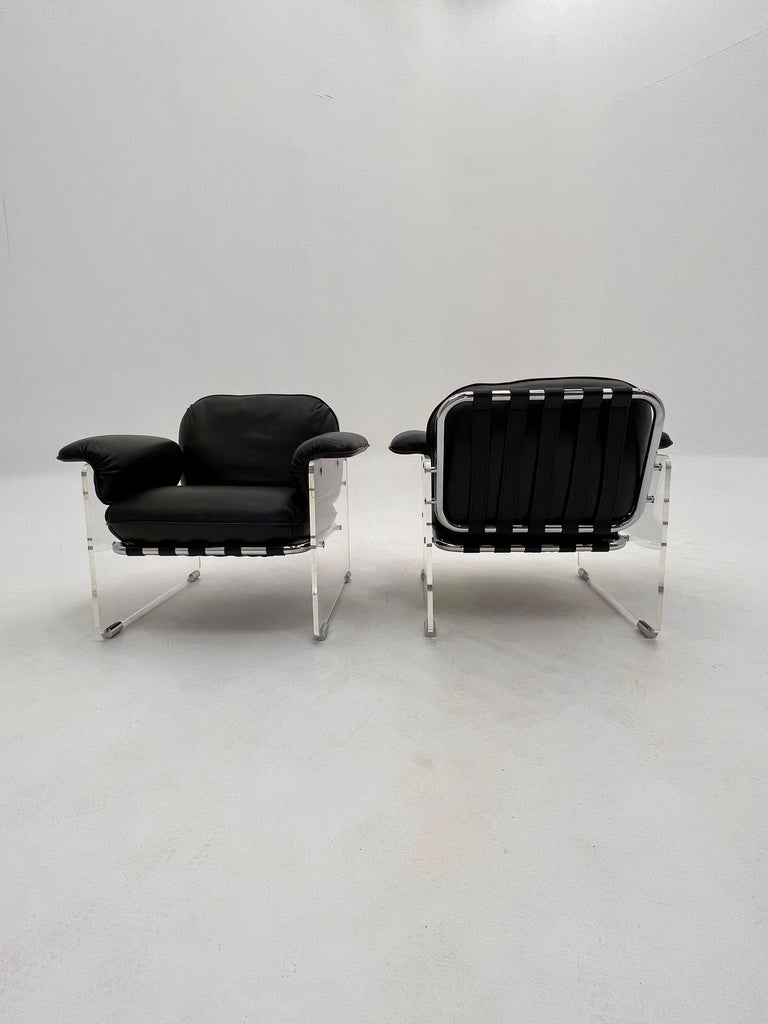 Pace Collection Argenta Lucite Chairs in Italian Leather For Sale at ...