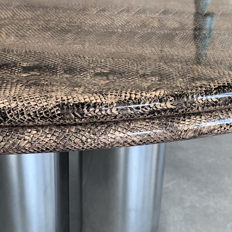 Pace Collection Faux Snakeskin Chrome Pedestal Dining Table at 1stDibs