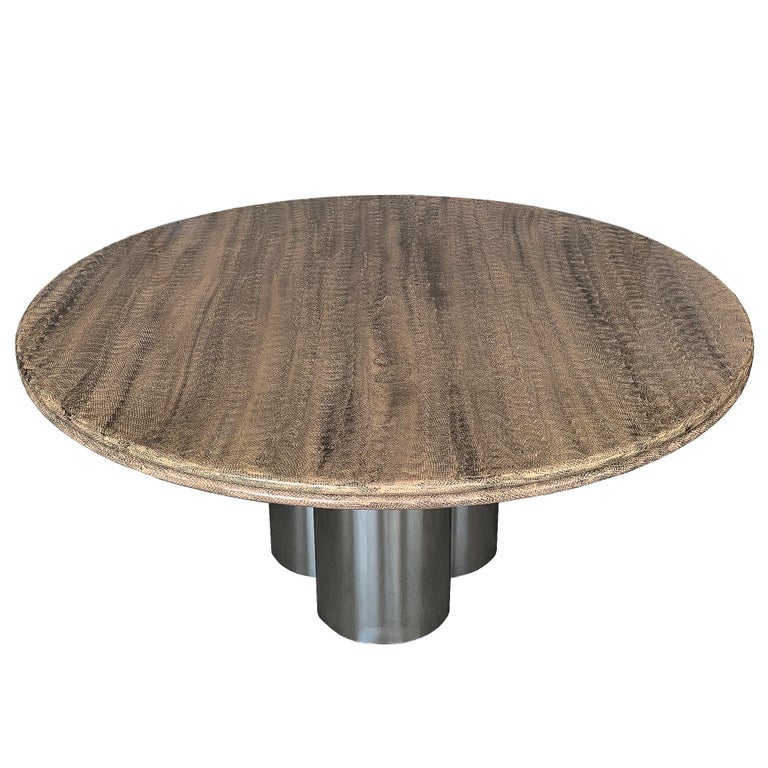 Pace Collection Faux Snakeskin Chrome Pedestal Dining Table at 1stDibs