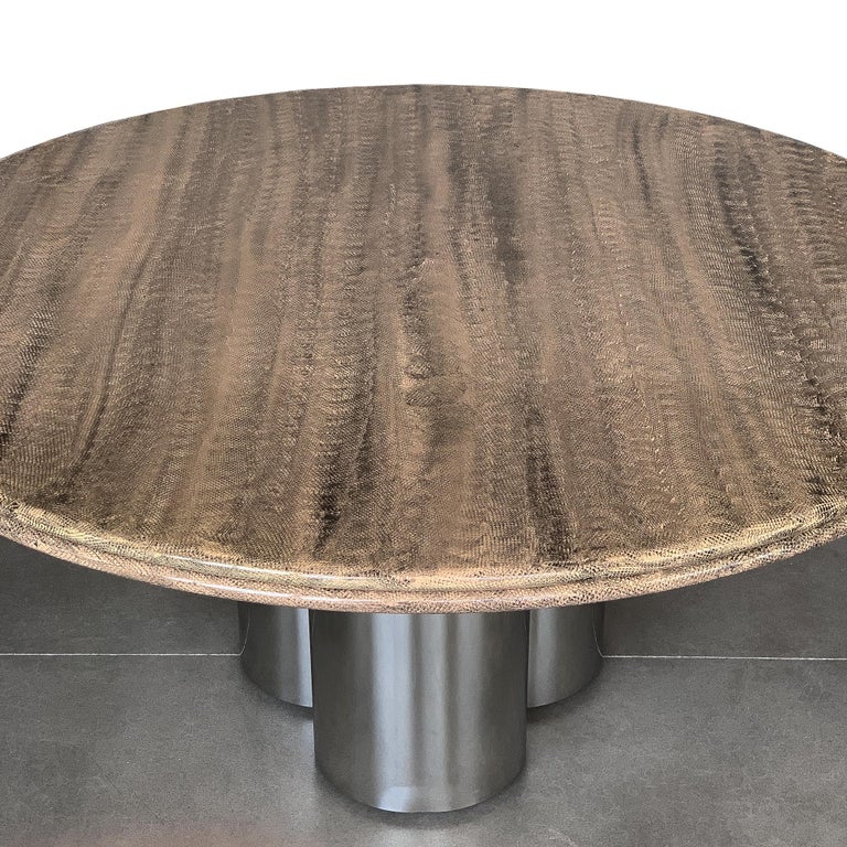 Pace Collection Faux Snakeskin Chrome Pedestal Dining Table at 1stDibs