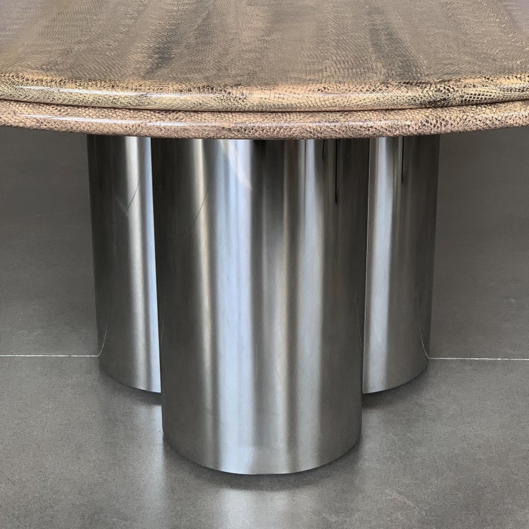 Pace Collection Faux Snakeskin Chrome Pedestal Dining Table at 1stDibs