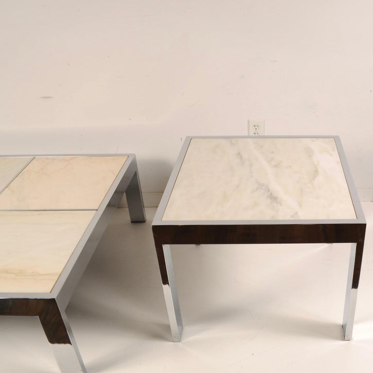 Pace Collection Marble and Chrome Coffee and Side Tables at 1stDibs