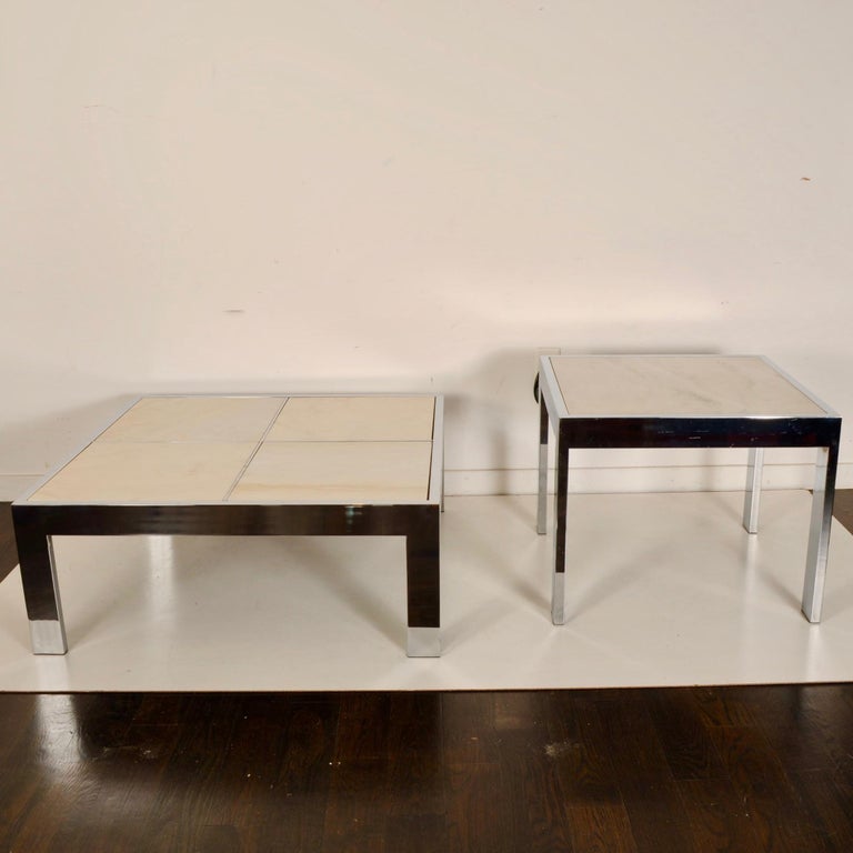 Pace Collection Marble and Chrome Coffee and Side Tables at 1stDibs