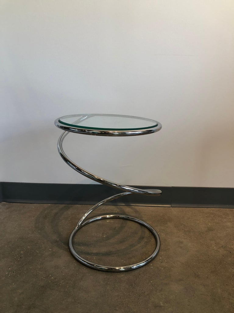 Pace Collection Round Chrome "Spring" Shaped with Inset Glass Top Side ...