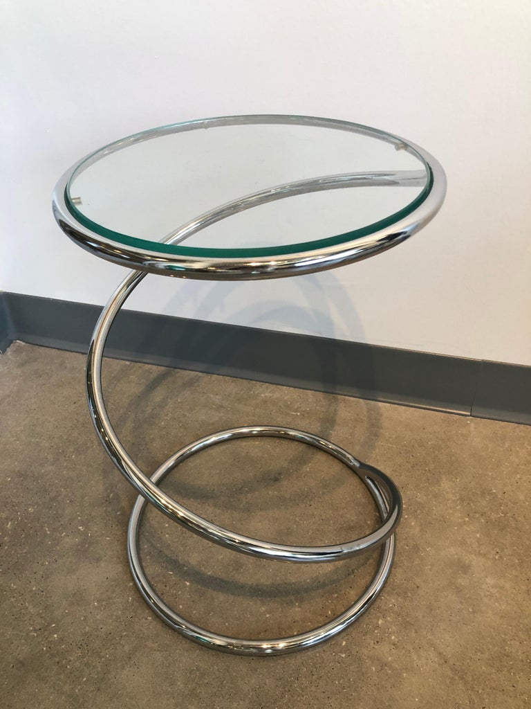 Pace Collection Round Chrome "Spring" Shaped with Inset Glass Top Side ...