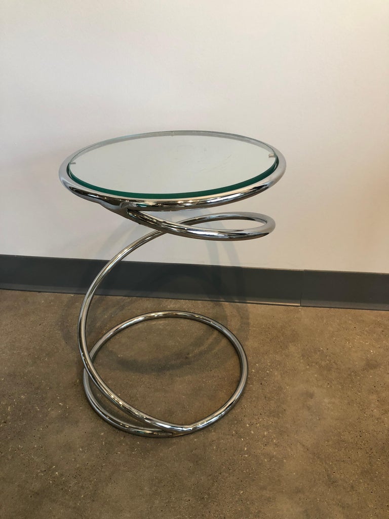 Pace Collection Round Chrome "Spring" Shaped with Inset Glass Top Side ...
