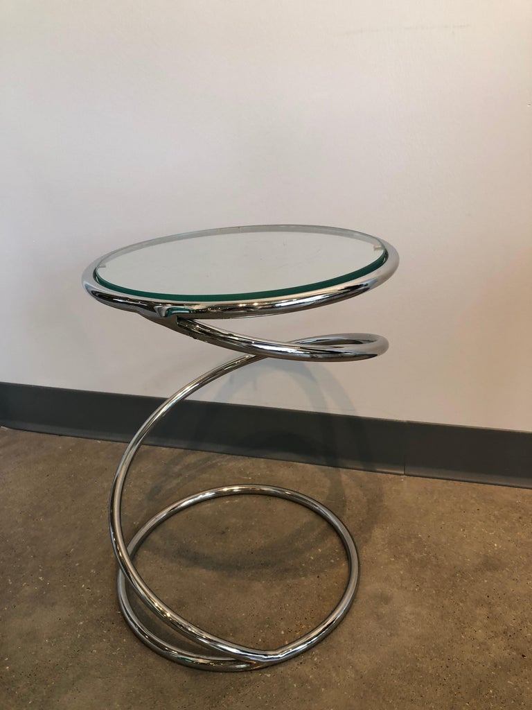 Pace Collection Round Chrome "Spring" Shaped with Inset Glass Top Side ...