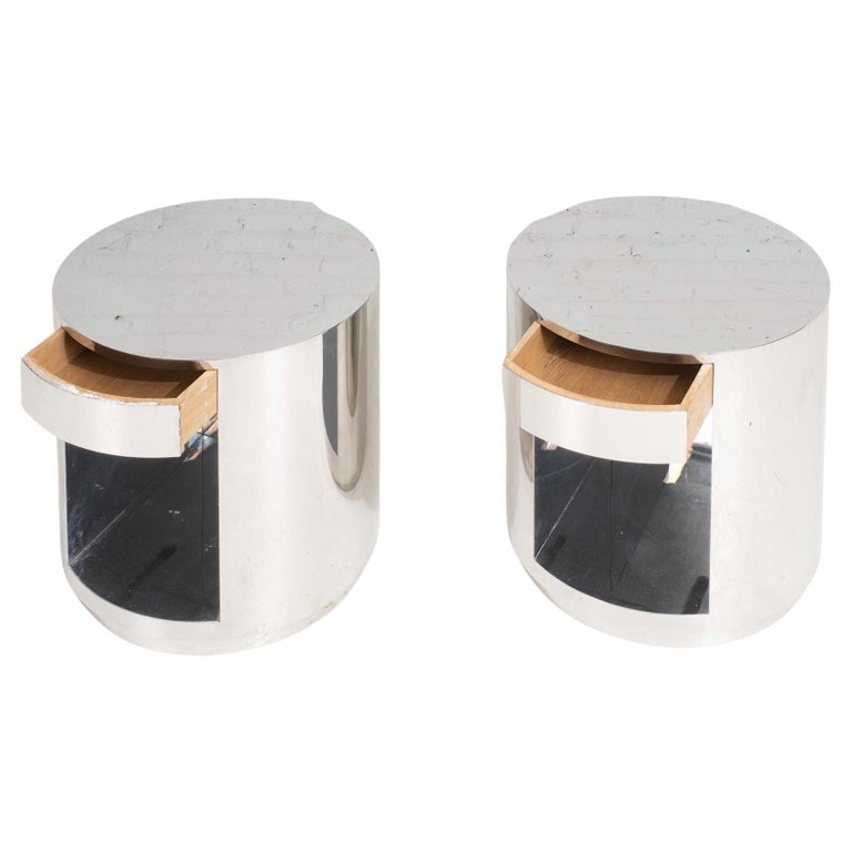 Pace Collection Stainless Steel Drum Tables with Drawer, 1970 at 1stDibs