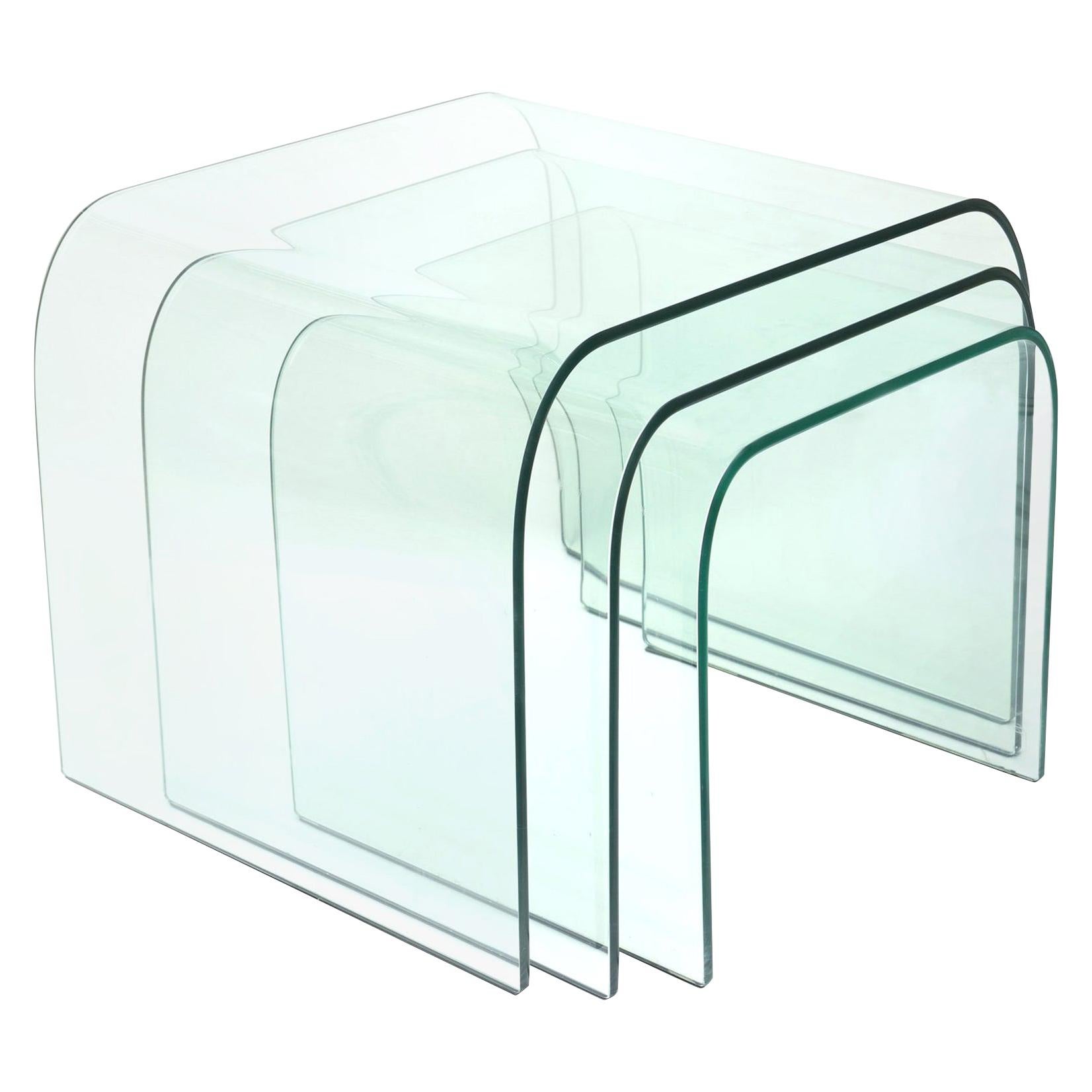 Pace Collection Waterfall Bent Glass Nesting Tables by Fiam Trio For ...