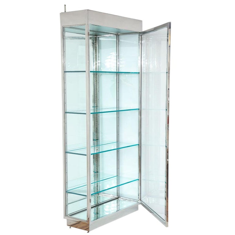 Pace Illuminated Vitrine, Stainless Steel, Glass and Mirror For Sale at ...