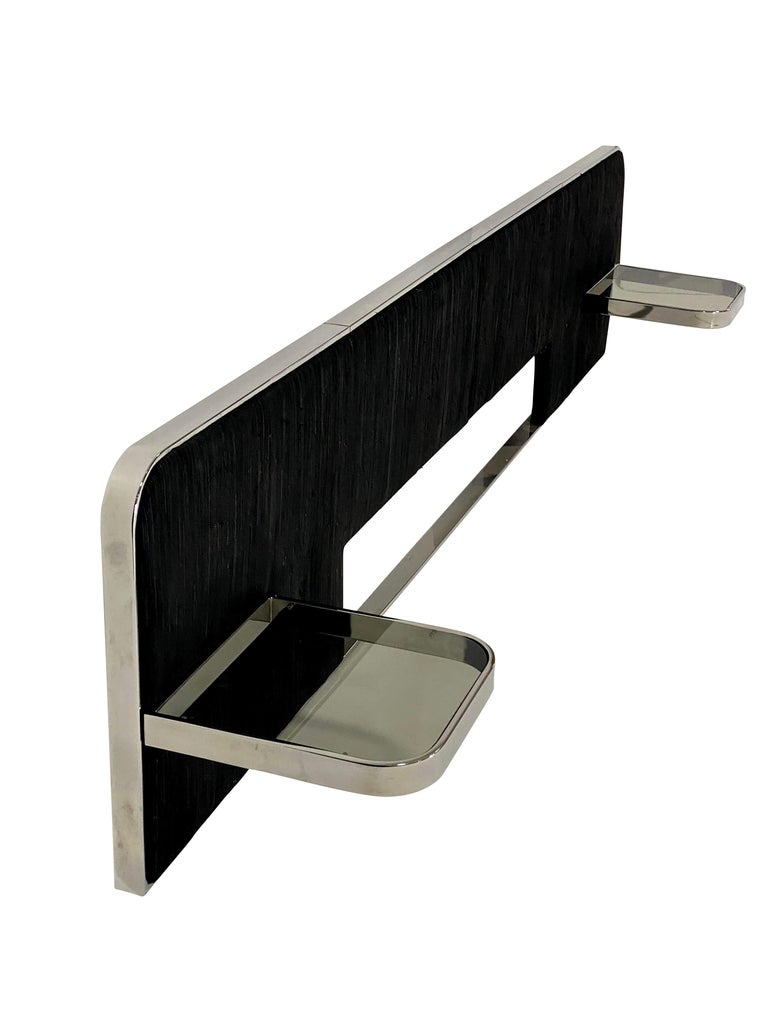 Pace Leather and Chrome King Headboard with Floating Nightstand Tables ...