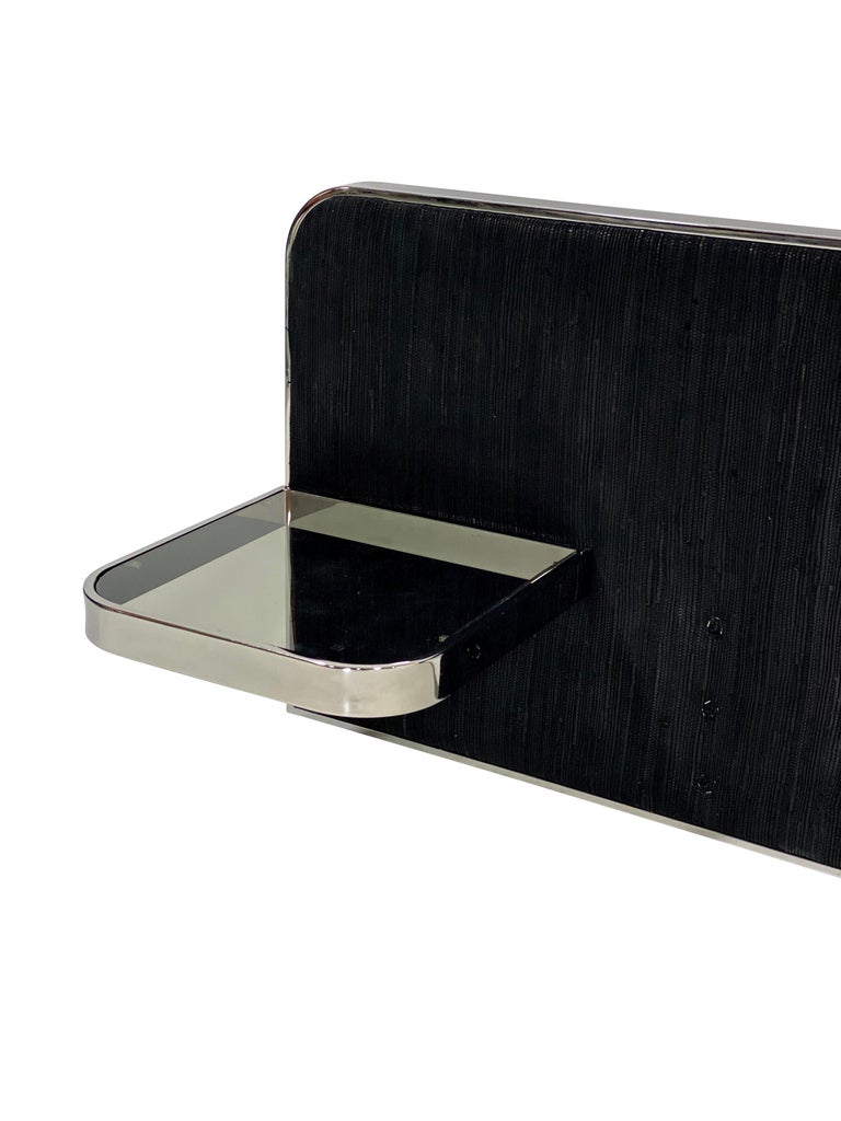 Pace Leather and Chrome King Headboard with Floating Nightstand Tables ...