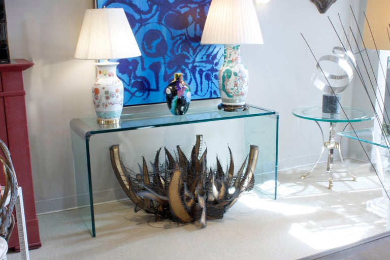 Pace Sleek Glass Waterfall Console Table 1970s at 1stDibs