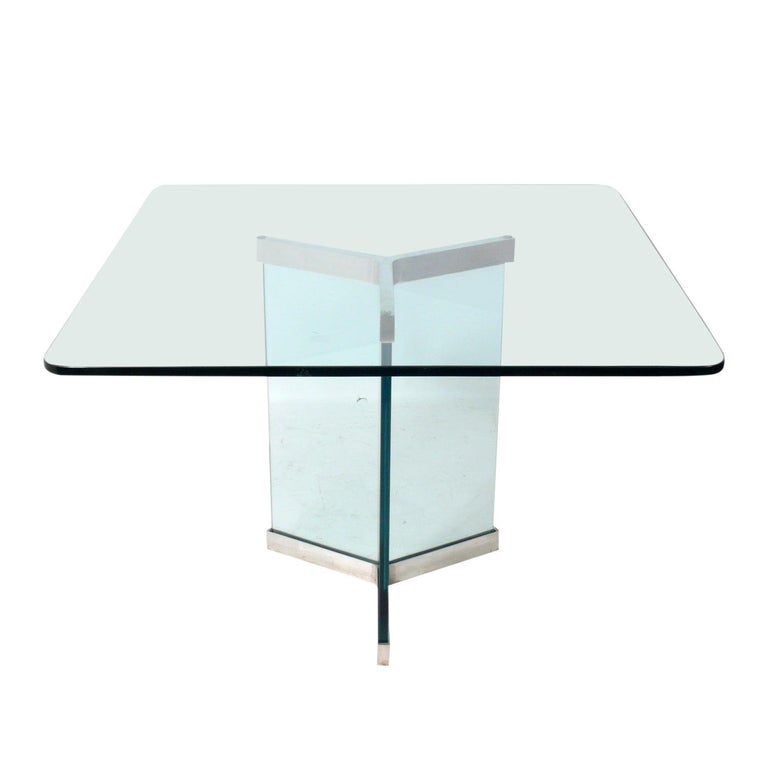 Pace Stainless Steel and Thick Glass Modern Dining Table For Sale at ...