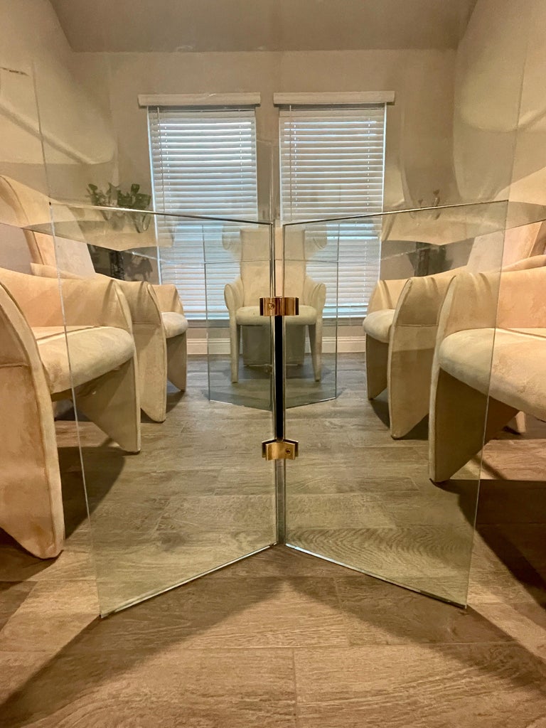 Pace Style Glass and Brass Dining Table For Sale at 1stDibs