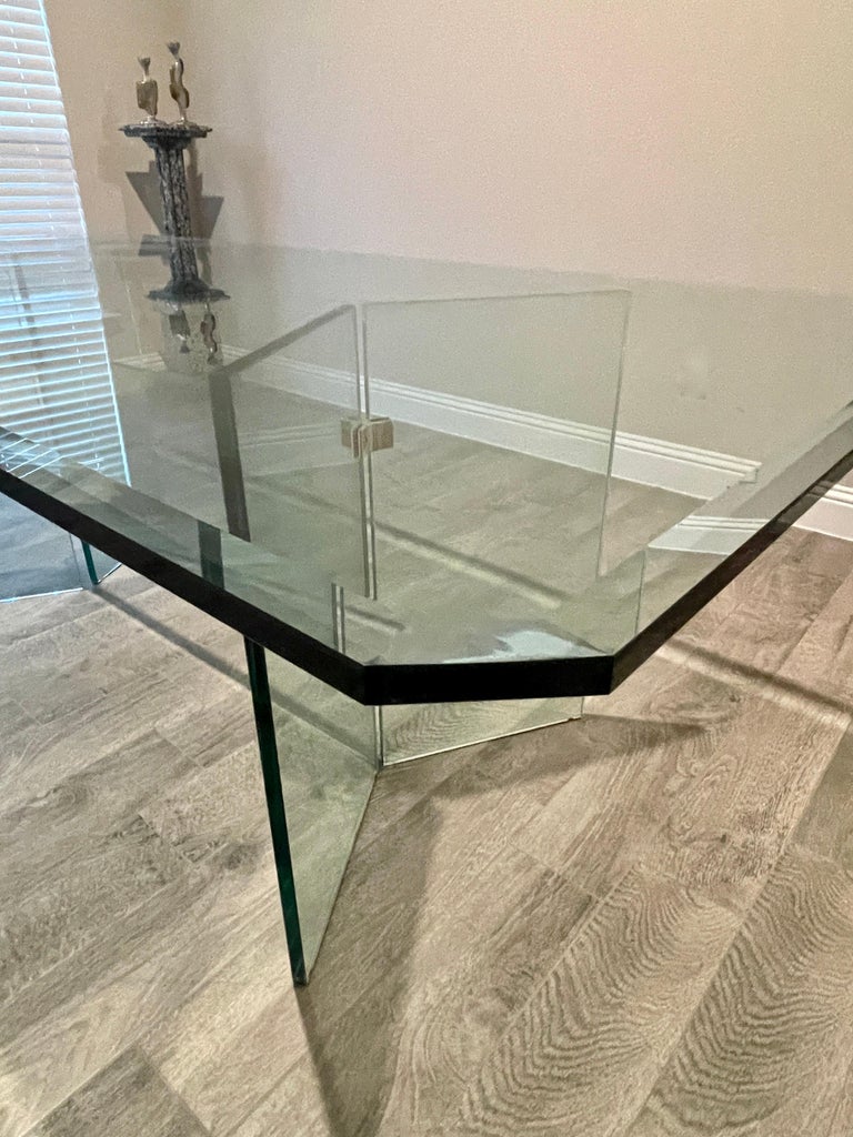 Pace Style Glass and Brass Dining Table For Sale at 1stDibs