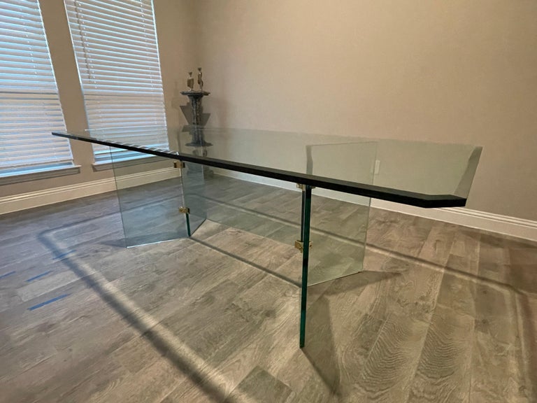 Pace Style Glass and Brass Dining Table For Sale at 1stDibs