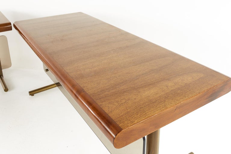 Pace Style Mid Century Walnut Lucite and Brass Desk For Sale at 1stDibs