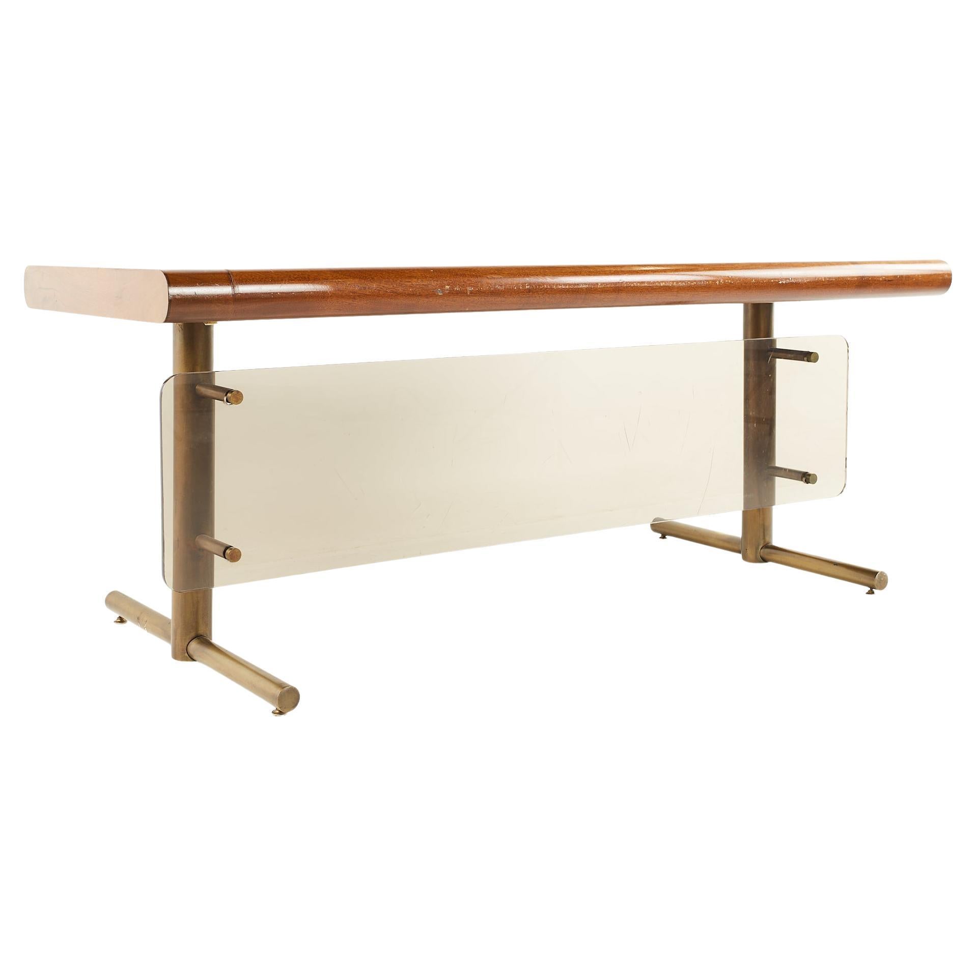 Brass and Glass Waterfall Desk by Pace at 1stDibs