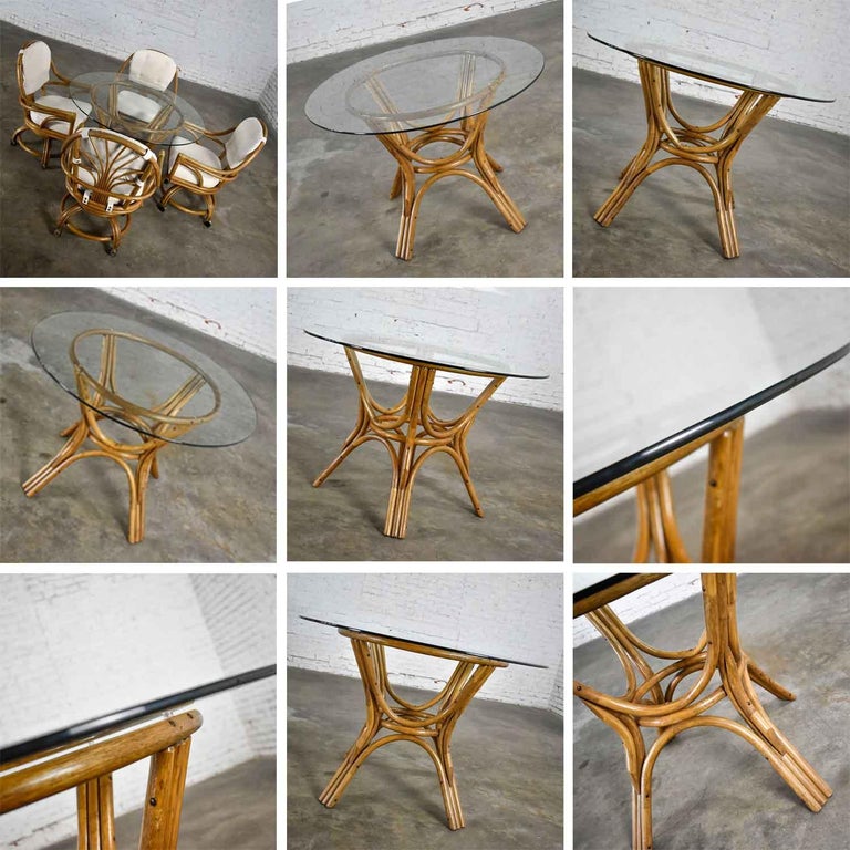 Pacific Rattan Game or Dining Table Round Glass Top and 4 Rolling ...