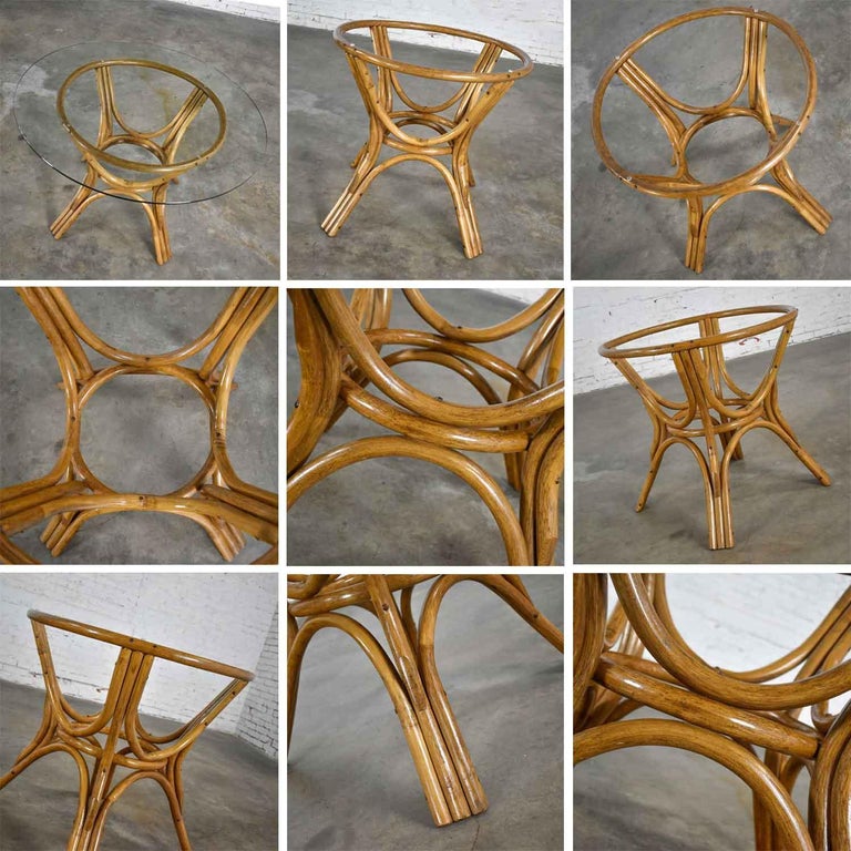 Pacific Rattan Game or Dining Table Round Glass Top and 4 Rolling ...