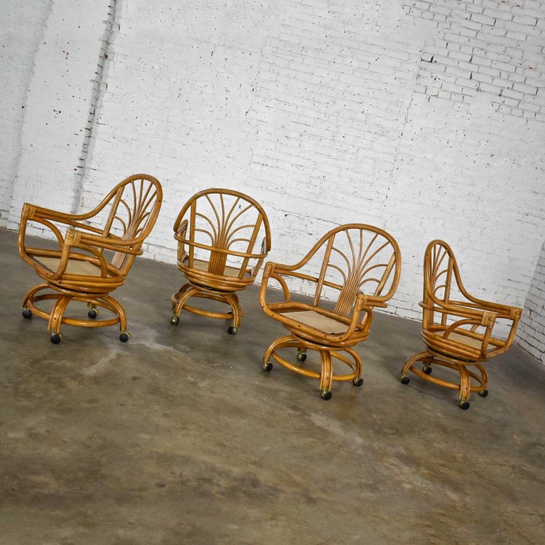 Pacific Rattan Game or Dining Table Round Glass Top and 4 Rolling ...