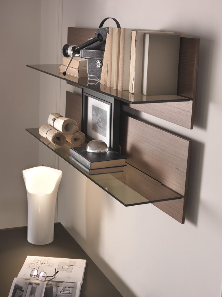 Pacini and Cappellini Binario Shelf in Bronze Wood and Glass by Fabio ...