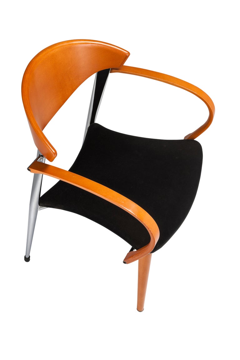Paco Capdell, Pair of Side Chairs in Beech and Chrome, Late 1970s ...