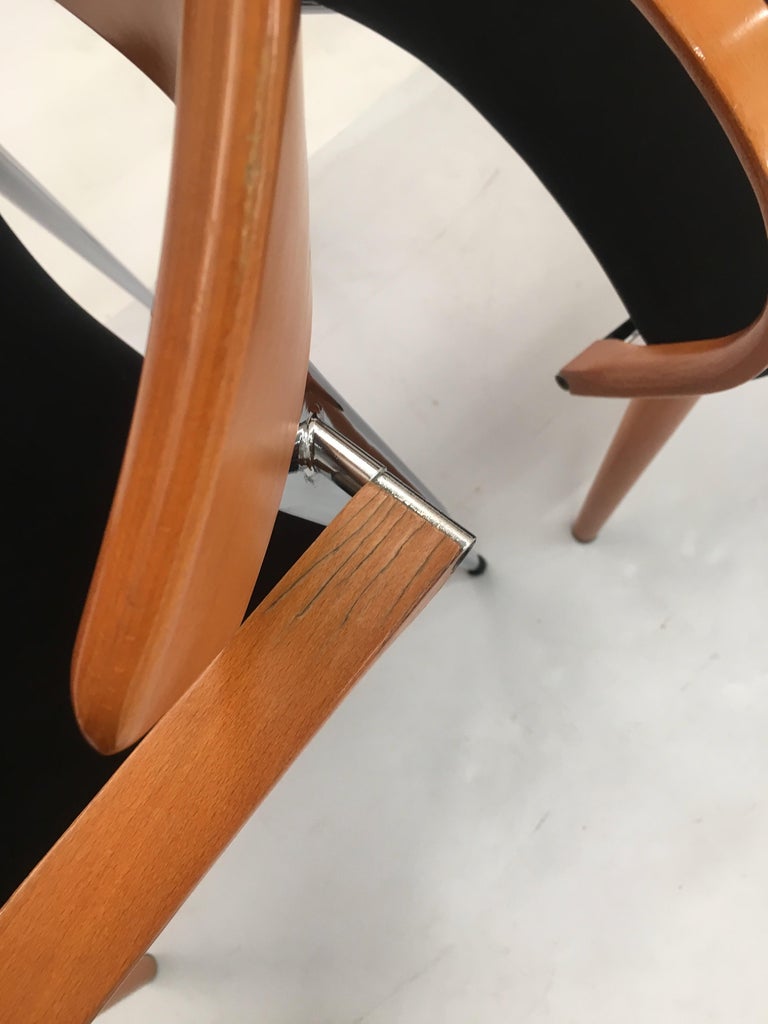 Paco Capdell, Pair of Side Chairs in Beech and Chrome, Late 1970s ...