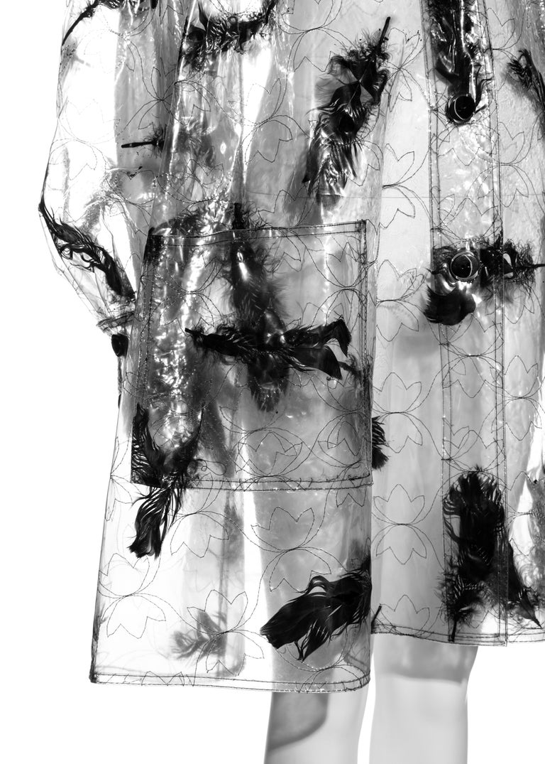 Paco Rabanne clear plastic embroidered coat with incased black feathers ...