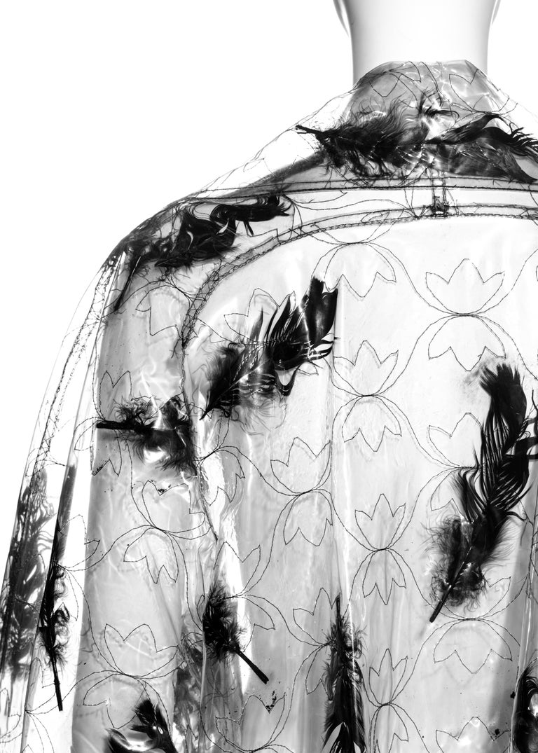 Paco Rabanne clear plastic embroidered coat with incased black feathers ...