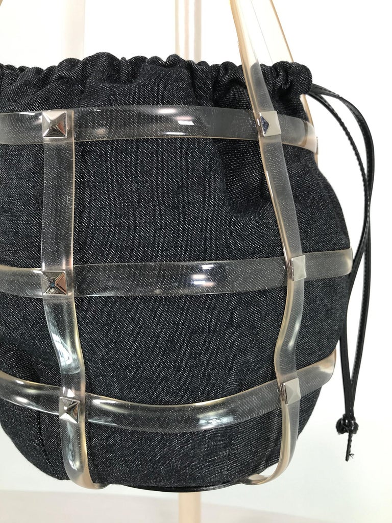 Paco Rabanne Clear Vinyl Cage handbag with Denim Liner For Sale at 1stDibs