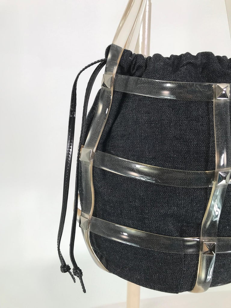 Paco Rabanne Clear Vinyl Cage handbag with Denim Liner For Sale at 1stDibs