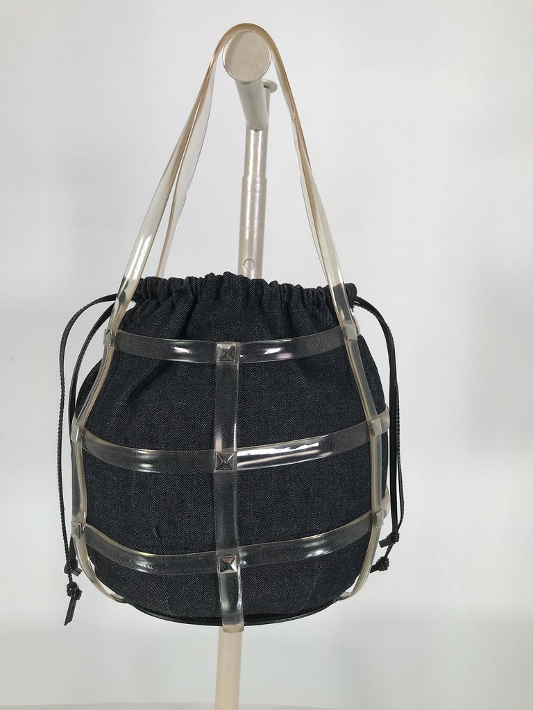 Paco Rabanne Clear Vinyl Cage handbag with Denim Liner For Sale at 1stDibs