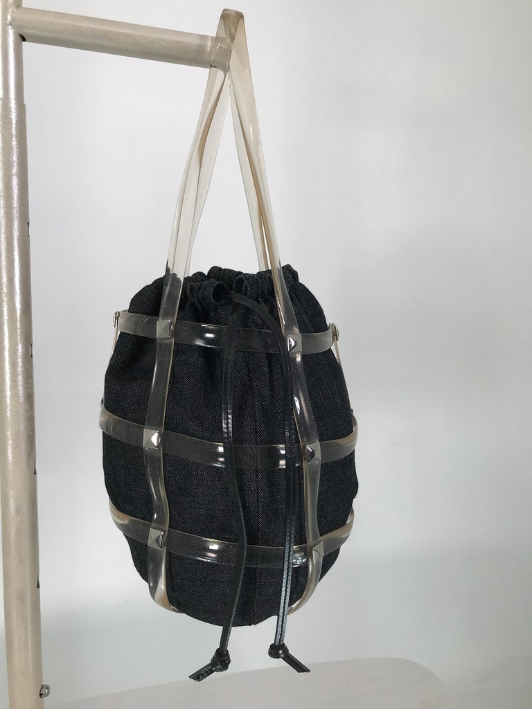 Paco Rabanne Clear Vinyl Cage handbag with Denim Liner For Sale at 1stDibs