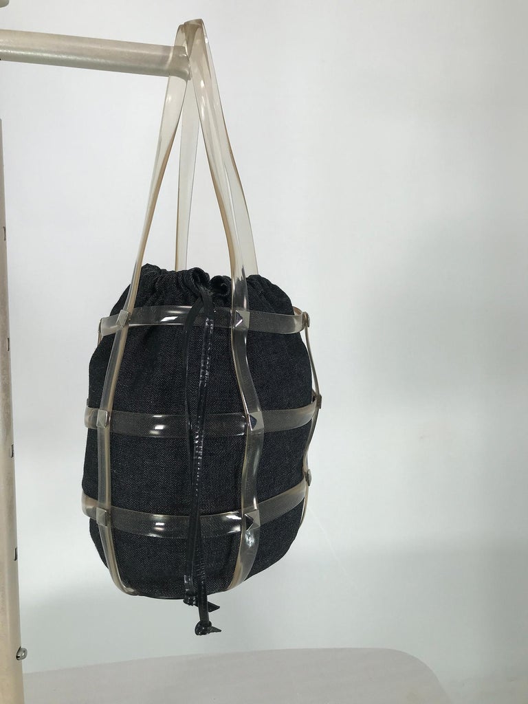 Paco Rabanne Clear Vinyl Cage handbag with Denim Liner For Sale at 1stDibs