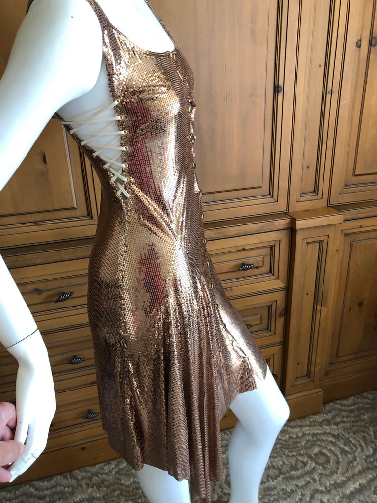 Paco Rabanne Paris Gold Metal Mesh Cocktail Dress with Corset Lacing ...