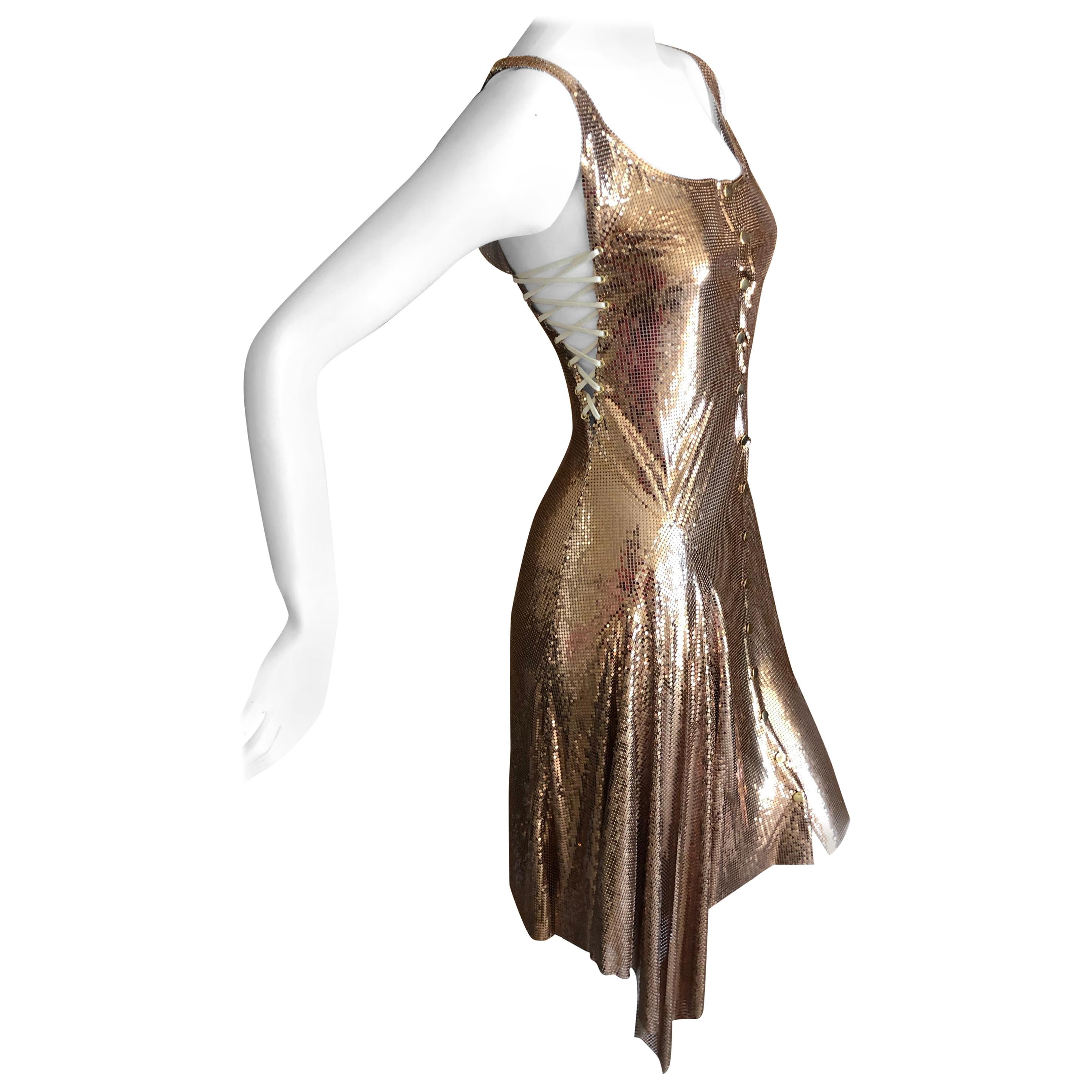Paco Rabanne Paris Gold Metal Mesh Cocktail Dress with Corset Lacing ...