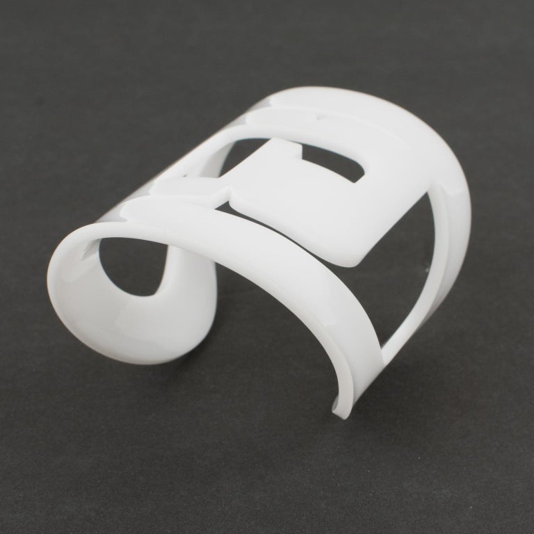 Paco Rabanne Paris White Acrylic Lucite Cuff Bangle Bracelet For Sale ...