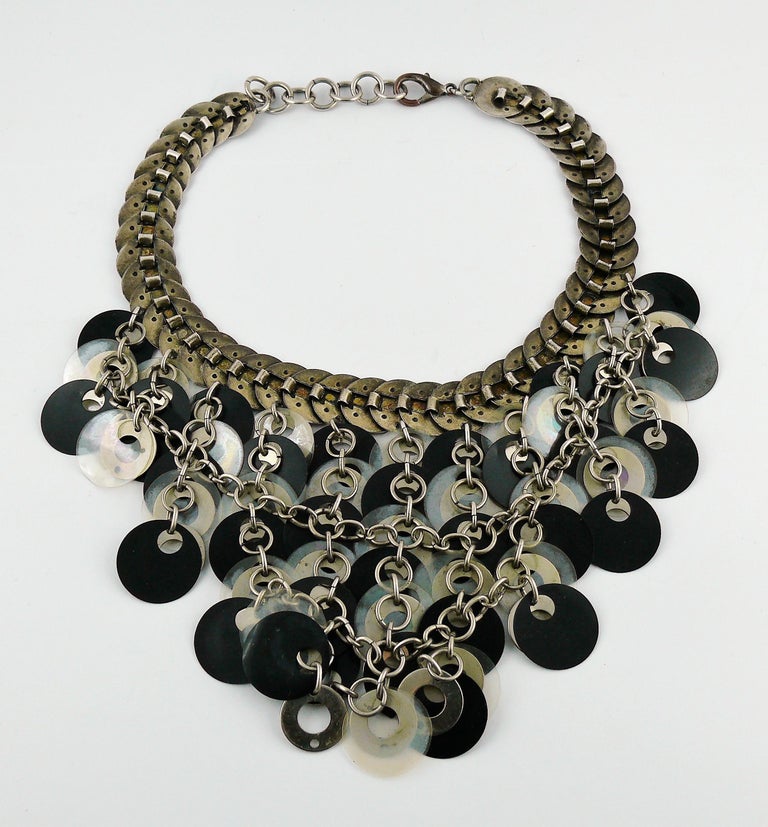 Paco Rabanne Vintage Rhodoid and Metal Discs Necklace at 1stDibs | paco rabanne necklace