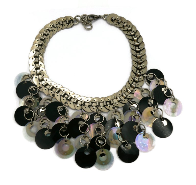 PACO RABANNE Vintage Rhodoid and Metal Discs Necklace For Sale at 1stDibs