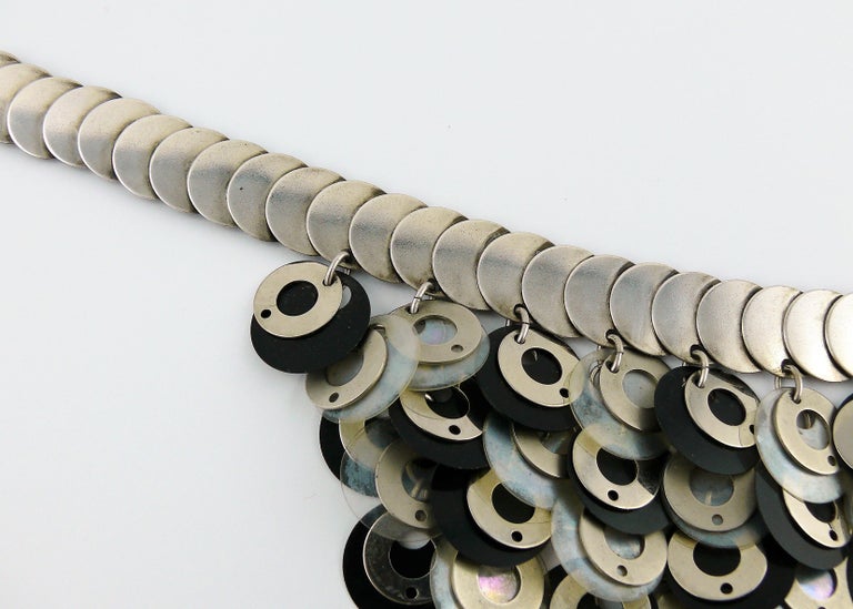 Paco Rabanne Vintage Rhodoid and Metal Discs Necklace at 1stDibs | paco rabanne necklace