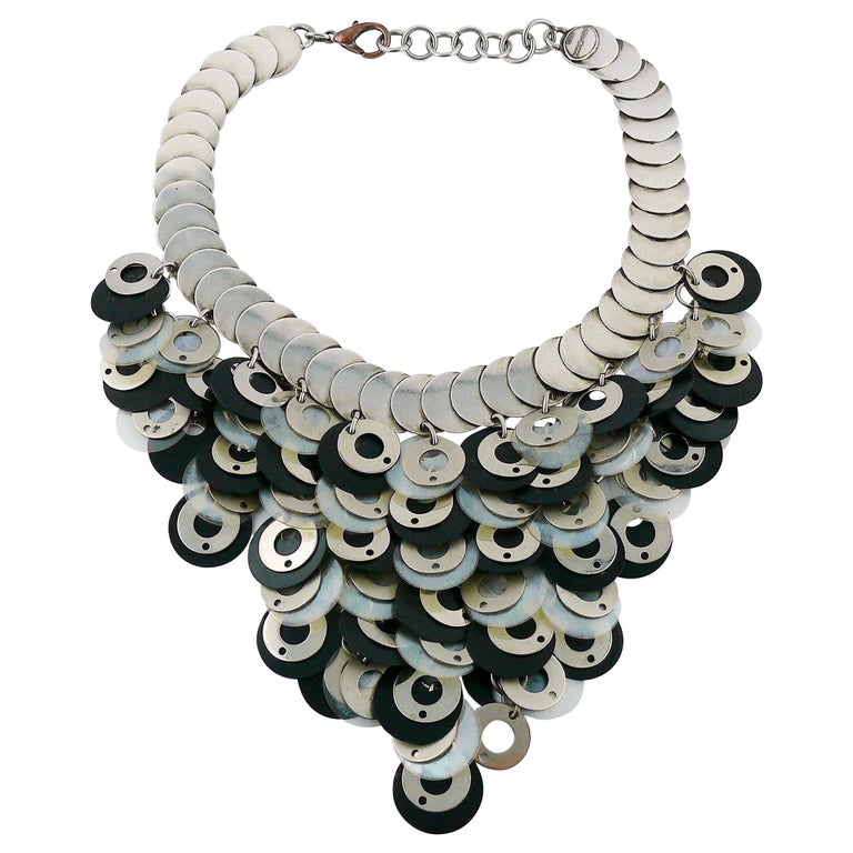 Paco Rabanne Vintage Rhodoid and Metal Discs Necklace at 1stDibs | paco rabanne necklace