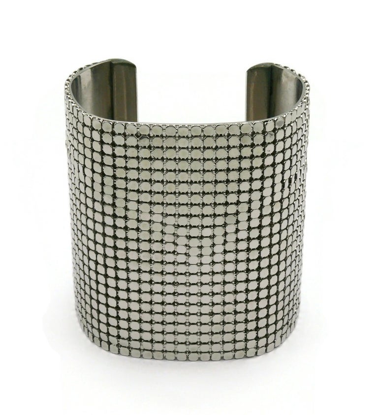 PACO RABANNE Wide Silver Tone Disco Bracelet Cuff For Sale at 1stDibs