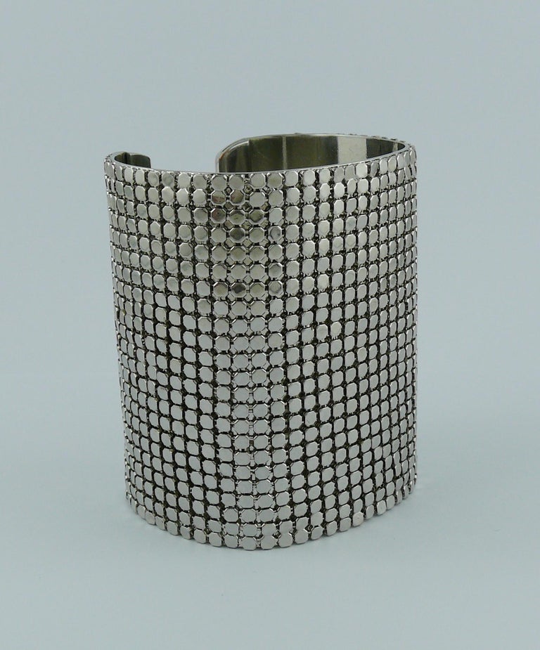 Paco Rabanne Wide Silver Toned Disco Bracelet Cuff For Sale at 1stDibs
